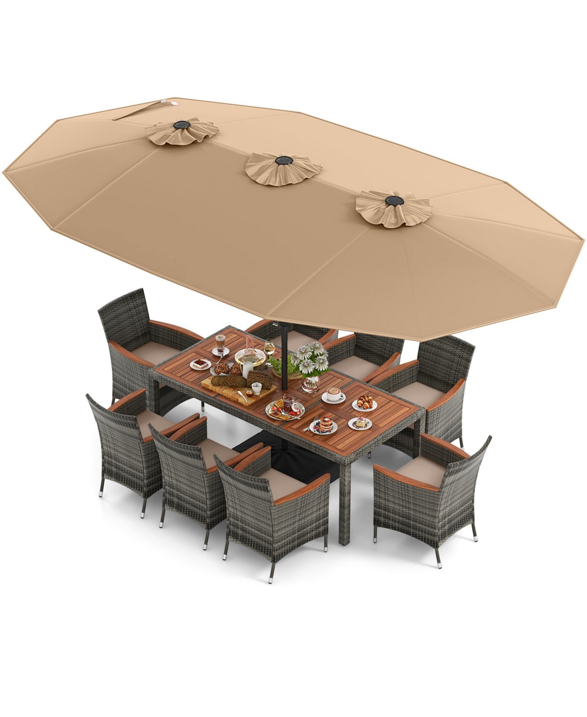 Click here for 10 Pieces Patio Wicker Dining Set with 15 Feet Dou... prices
