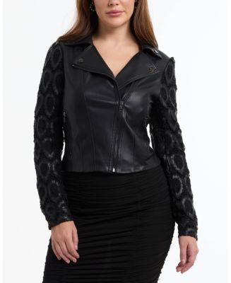 Bebe Women's Leather Embroidered Sleeve Moto Jacket - Macy's