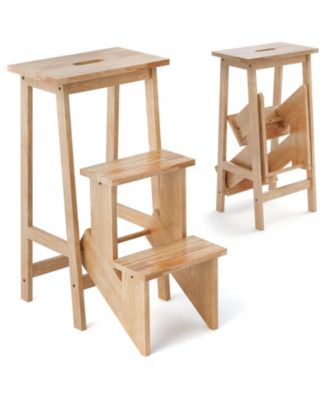 GOUUN Kids 3-in-1 Rubber Wood 3 Tier Folding Step Stool Ladder Storage ...
