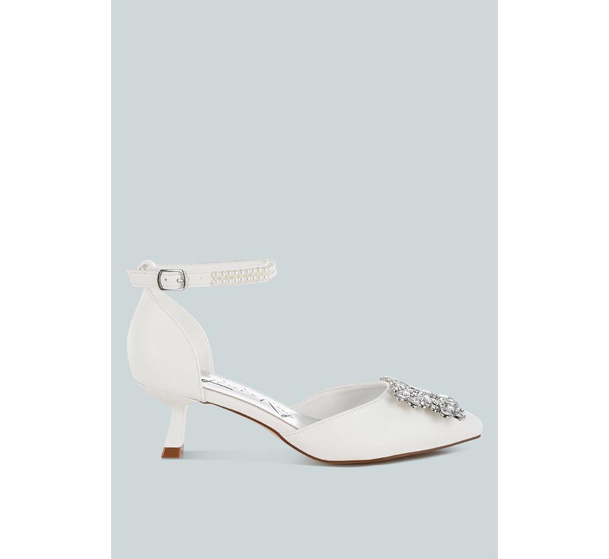 Click here for Onkana Diamante Brooch Kitten Heel Sandals - White prices