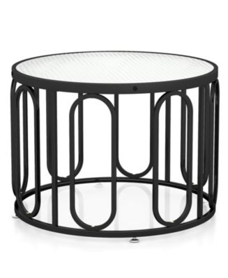 GOUUN 24 Inch Round Table with Reeded Tempered Glass Top and Oval ...