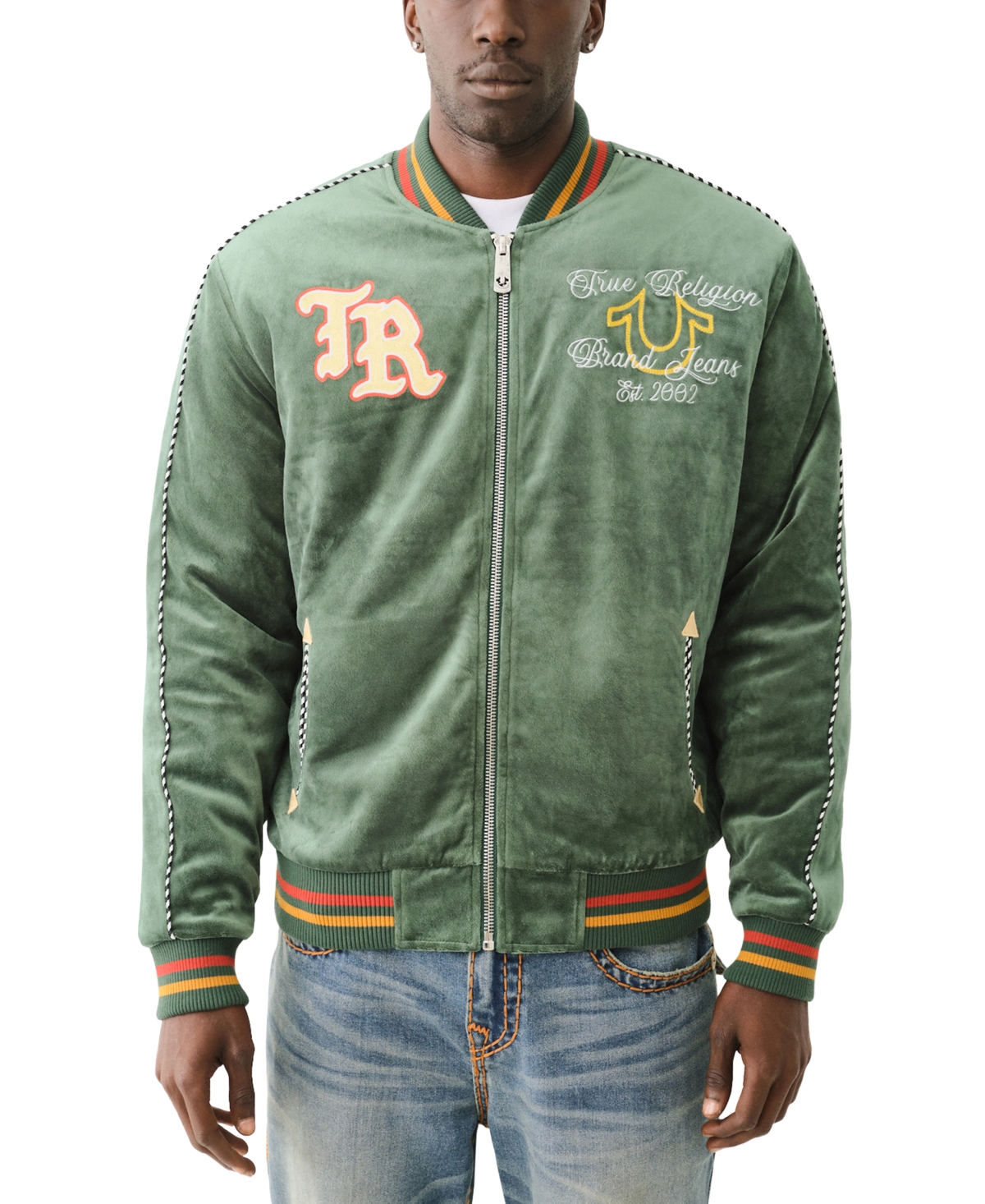Click here for True Religion Mens Embroidered Zip-Front Bomber Ja... prices