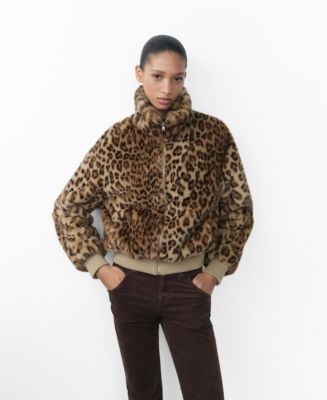 Mango Women's Leopard Fur-Effect Jacket - Macy's