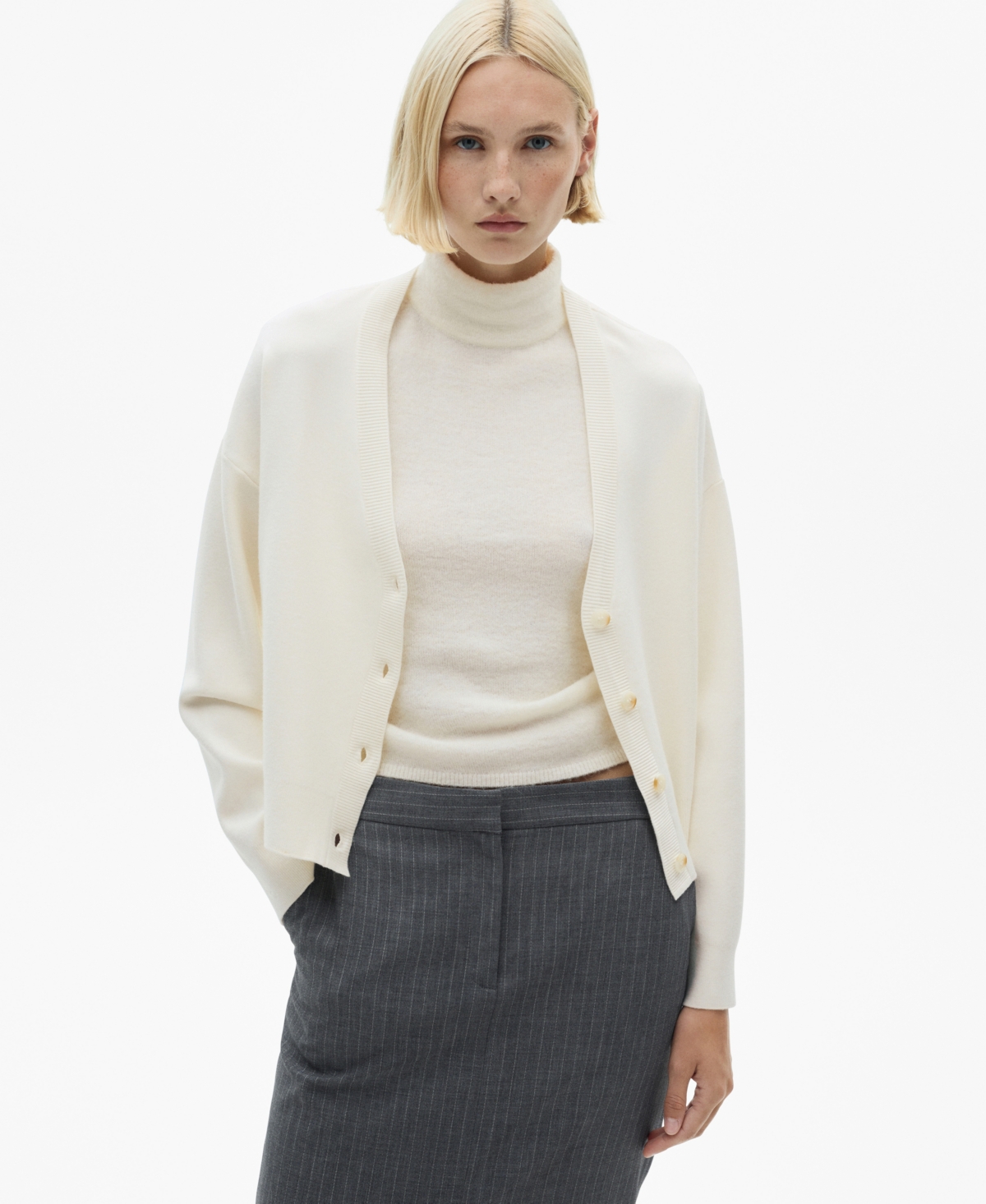 Click here for Mango Womens V-Neck Knit Cardigan - Ecru prices