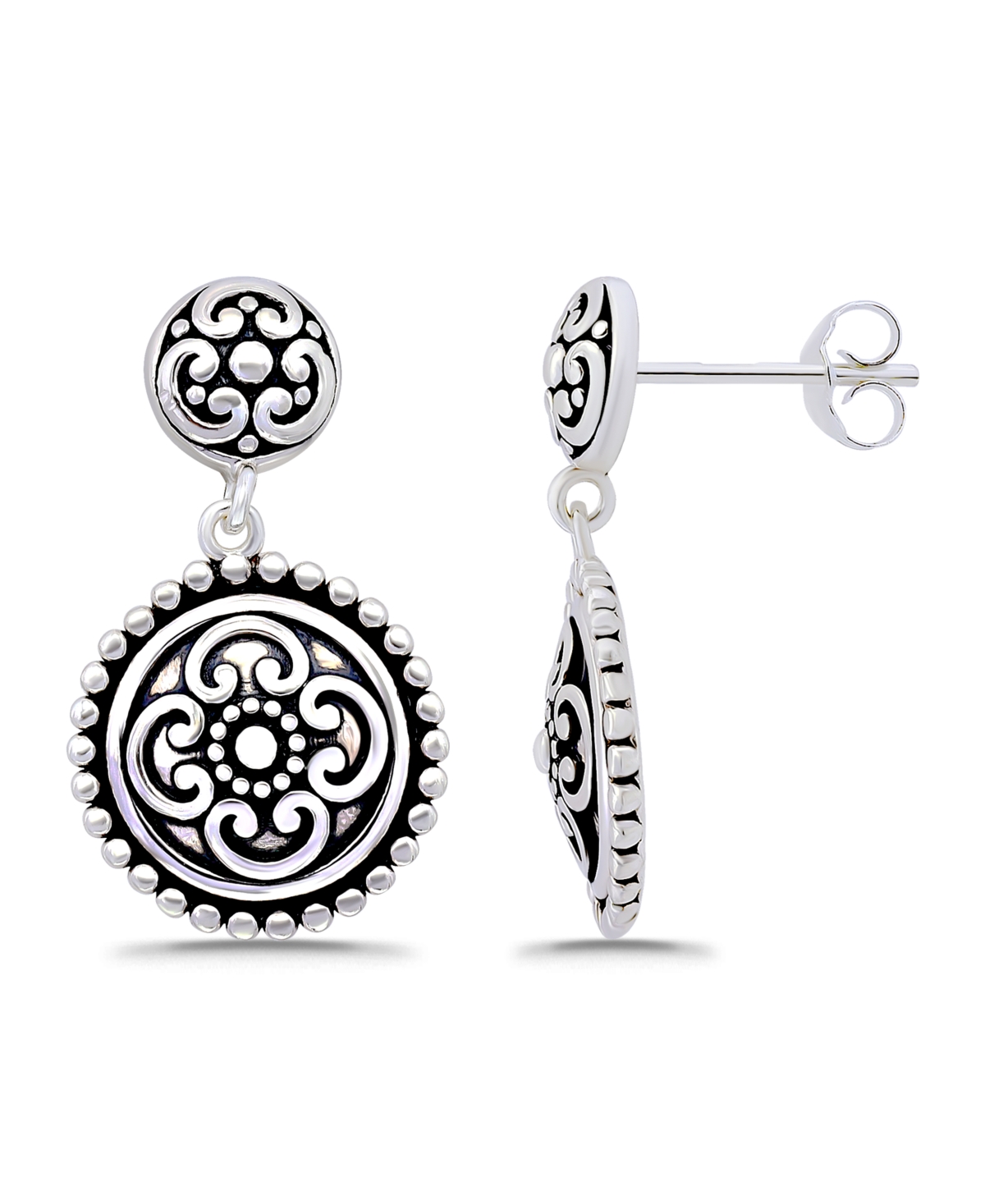 Click here for Macys Oxidized Round Celtic Style Post Drop Earrin... prices
