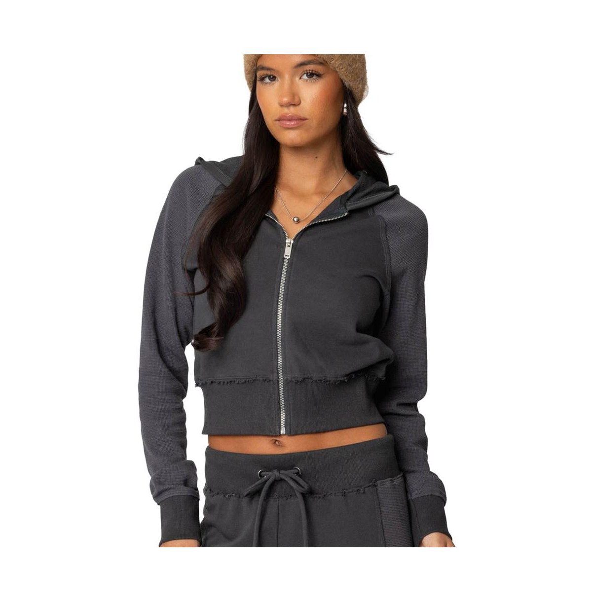 Click here for Edikted Womens Chandler Waffle Hooded Cardigan - G... prices