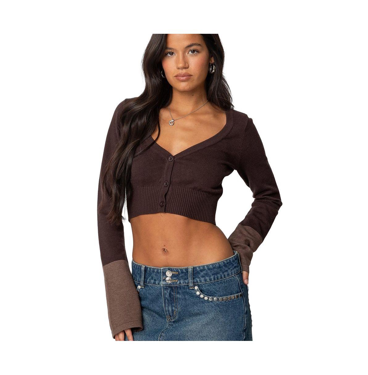 Click here for Edikted Womens Color Block Flared Sleeve Cardigan... prices