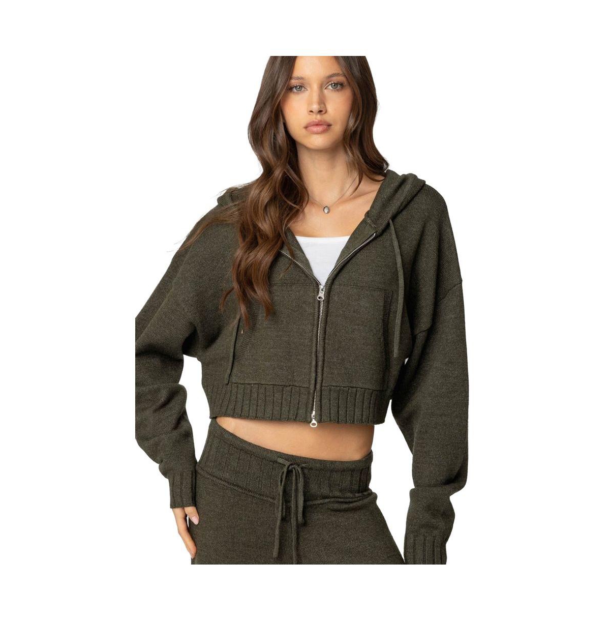 Click here for Edikted Womens Russell Knit Hooded Cardigan - Oliv... prices