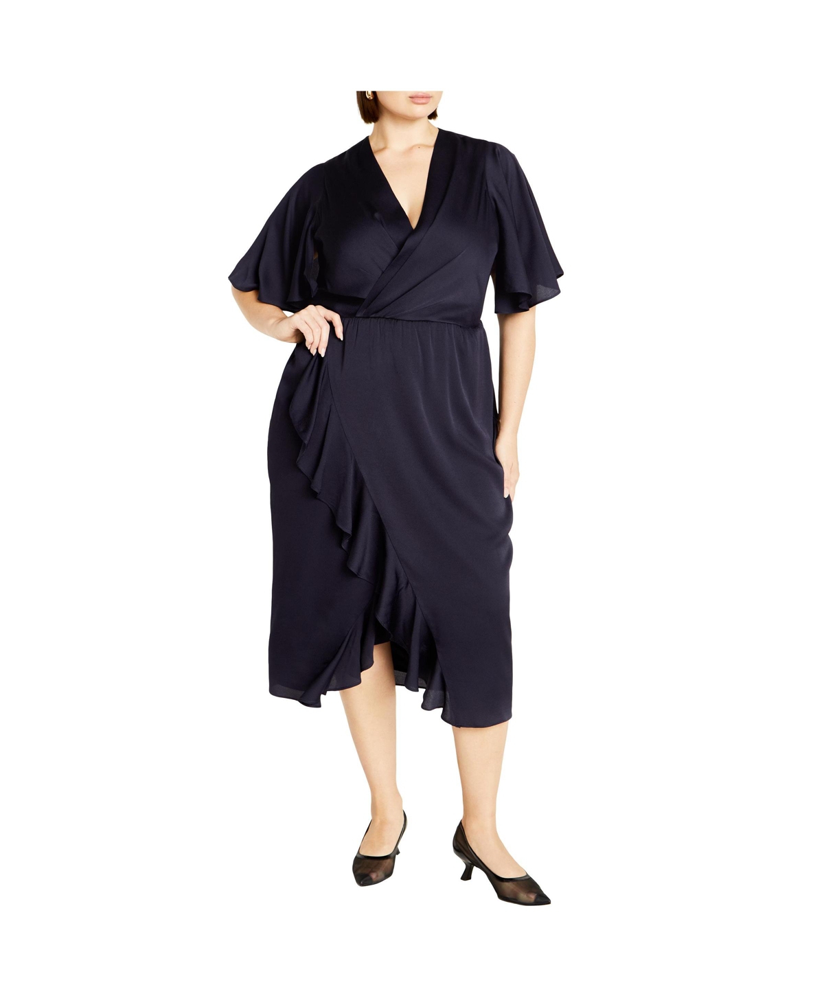 Click here for City Chic Plus Size Soft Ruffle Dress - Navy prices