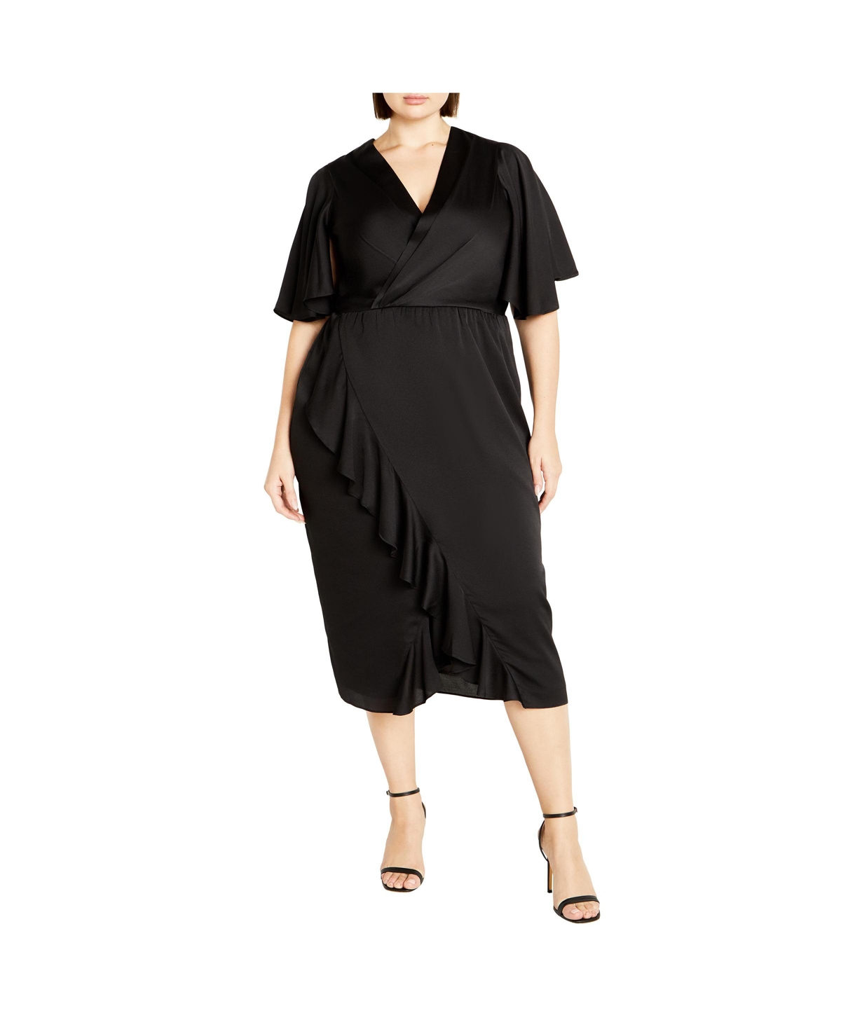 Click here for City Chic Plus Size Soft Ruffle Dress - Black prices