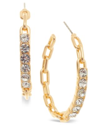 On 34th Gold-Tone Medium Crystal Frozen Chain Hoop Earrings, 1.5 ...