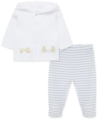Little Me Baby Ducks Cotton Cardigan & Footed Pants, 2 Piece Set - Macy's