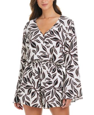Bar III Women's Resort Daze Printed Bell-Sleeve Romper, Exclusively at ...