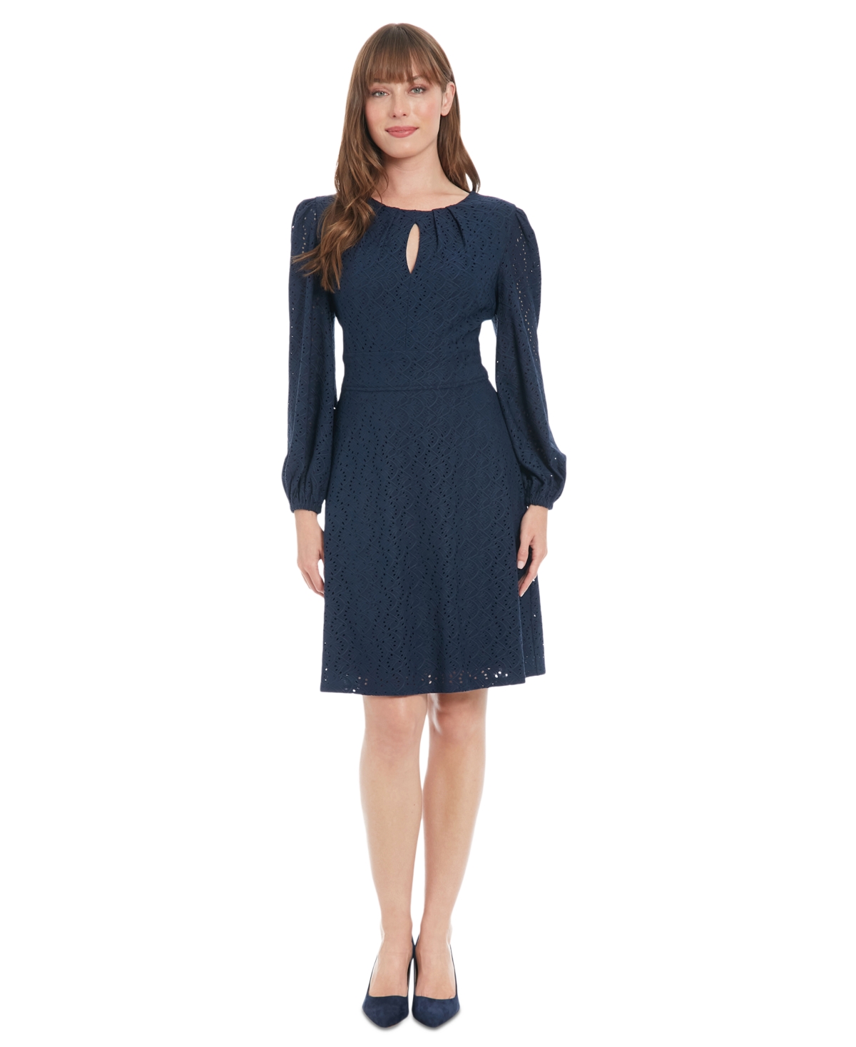 Click here for London Times Petite Embroidered Keyhole Mini Dress... prices