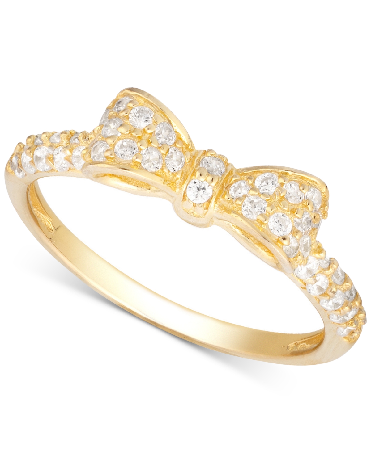 Click here for Cubic Zirconia Pave Dainty Bow Ring in 14k Gold-Pl... prices