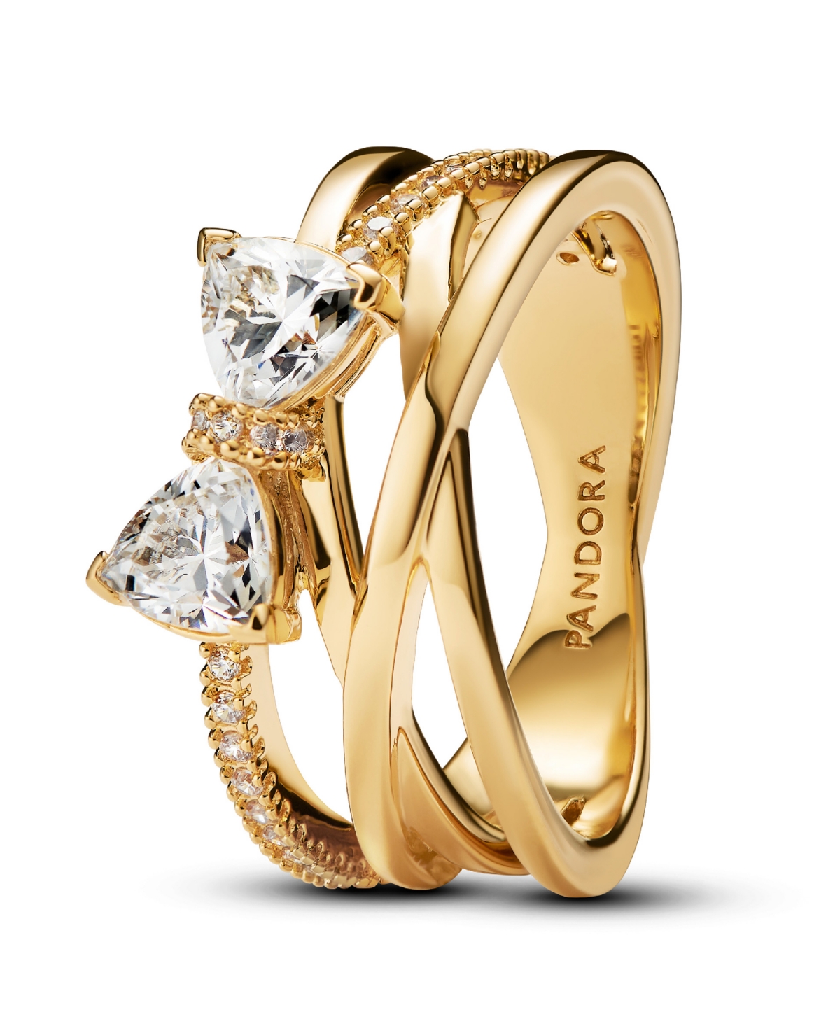 Click here for Pandora Gold-Plated Sparkling Bow Crossover Band R... prices