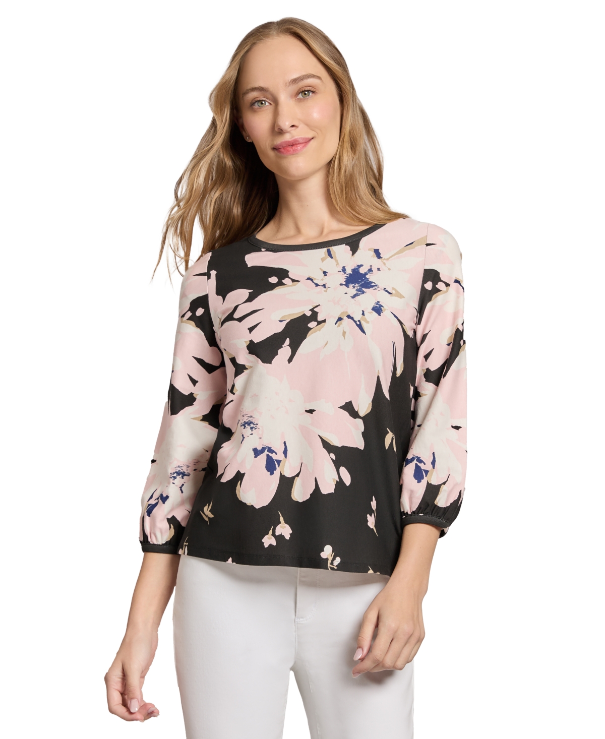 Click here for Jones New York Womens Pleat-Neck 3/4-Sleeve Floral... prices