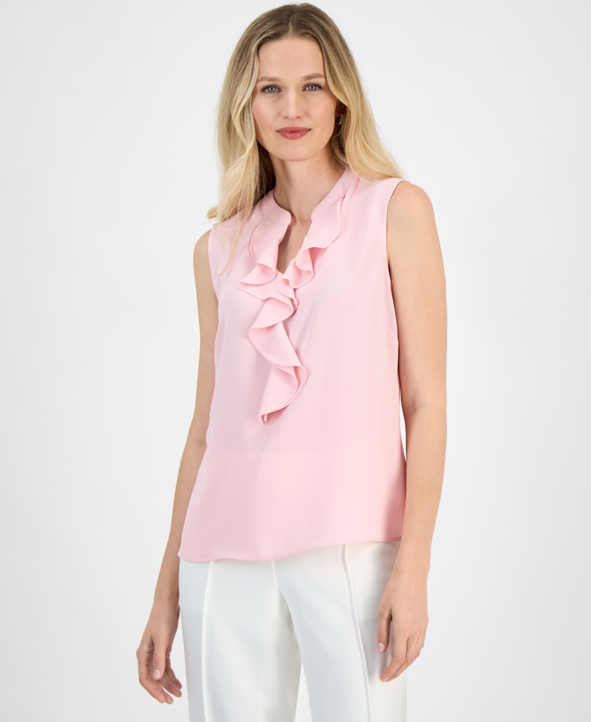 Click here for Kasper Petite Sleeveless Ruffle-Neck Blouse - Tutu... prices