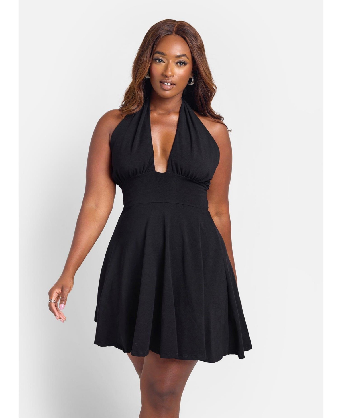 Click here for Rebdolls Plus Size Plunge Skater Mini Dress - Blac... prices