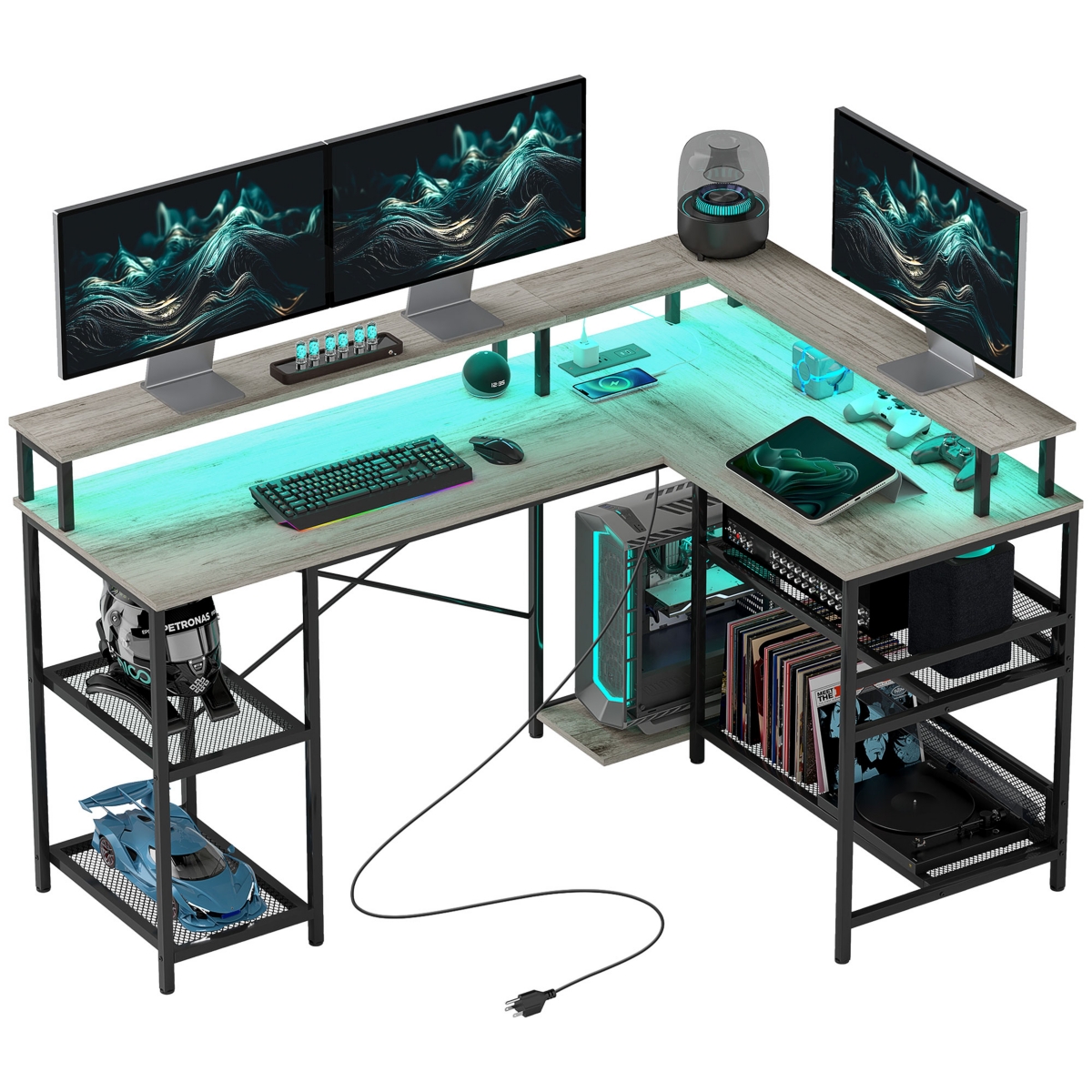 Click here for Homcom L Shaped Desk with Led Lights and Power Out... prices