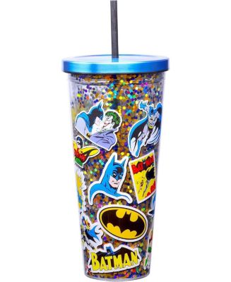 Spoontiques Batman Glitter Filled Acrylic Tumbler with Straw, Double ...