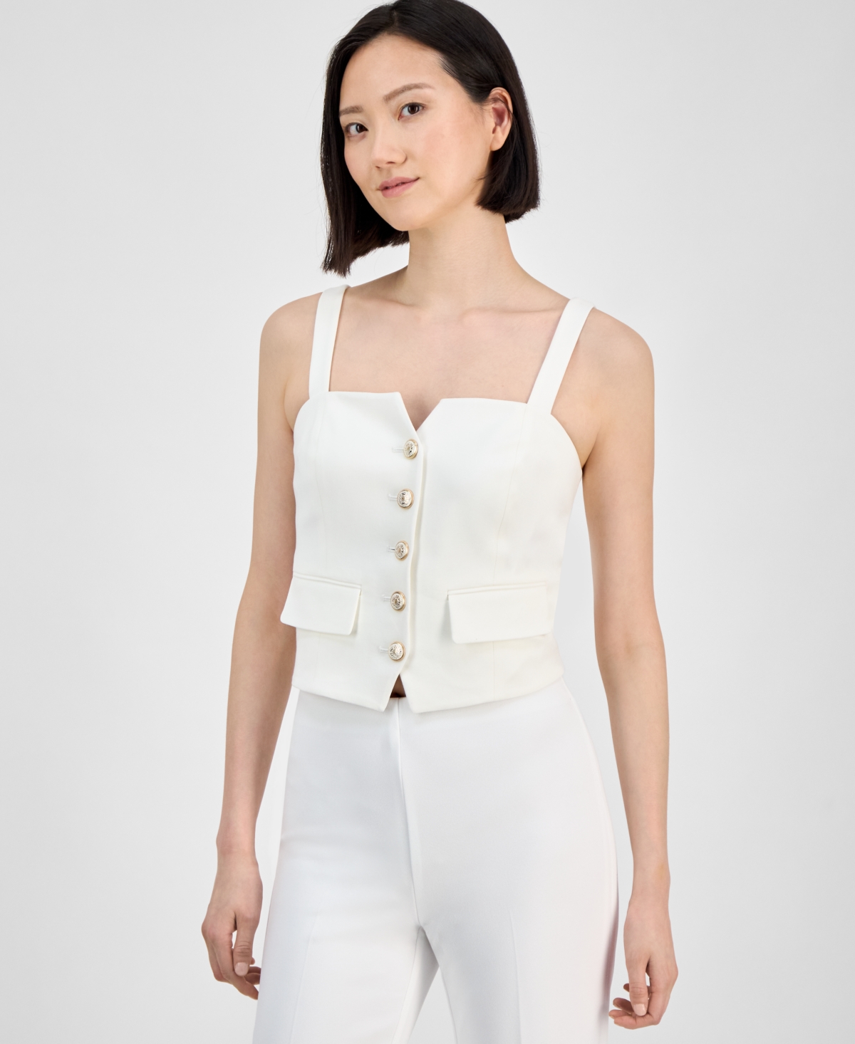 Click here for Anne Klein Womens Sleeveless Button-Front Top - Br... prices