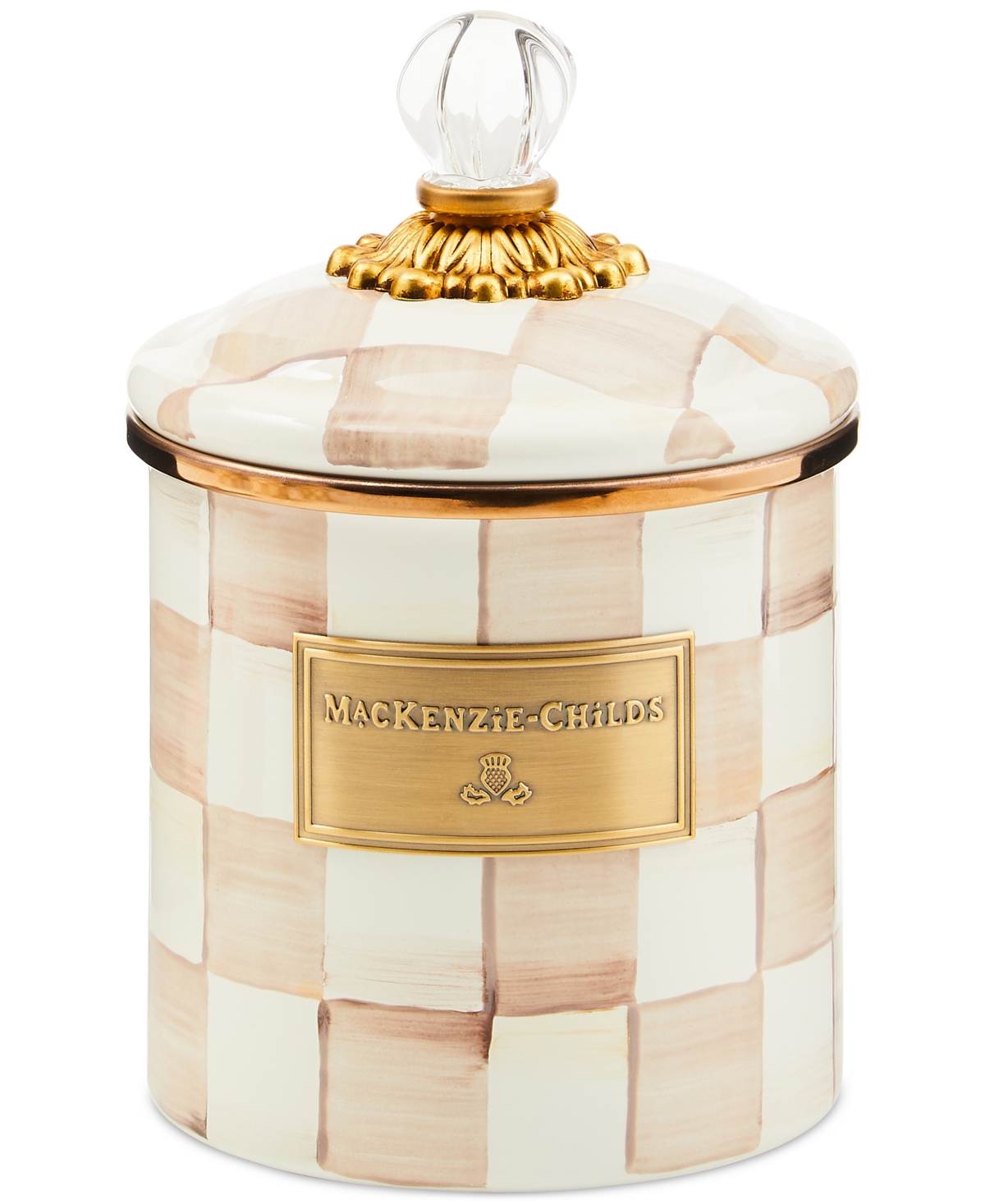 Click here for Mackenzie-Childs Mocha Check Small Canister - Brow... prices