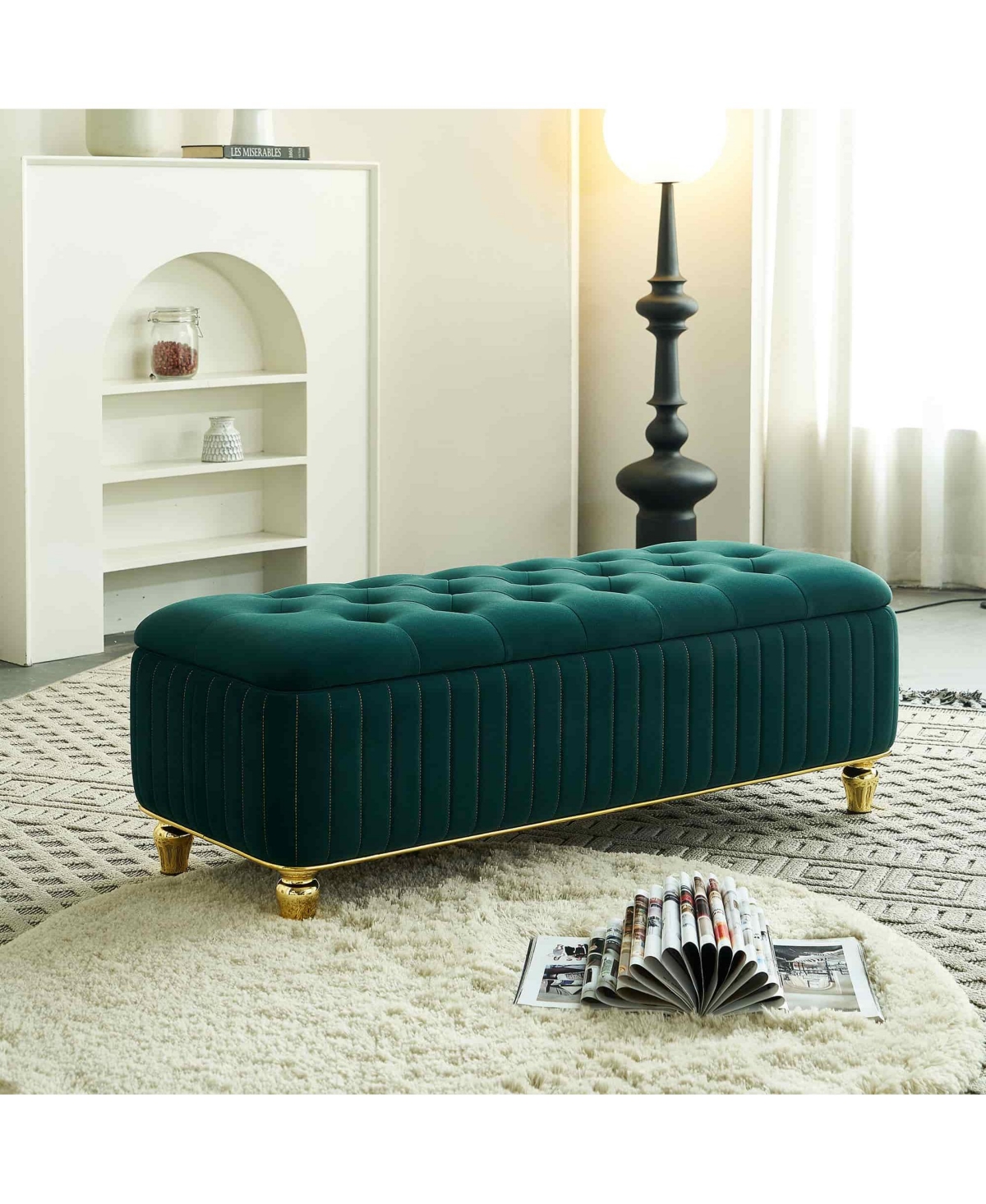 Click here for 47.24" W Velvet Storage Ottoman Bench with Go... prices