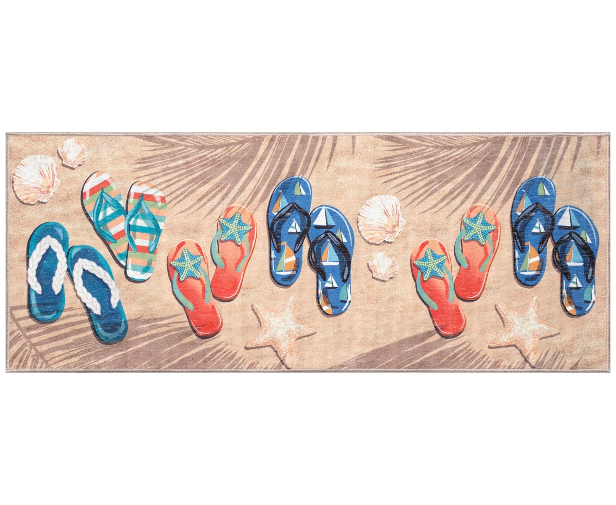 Liora Manne Impressions Beachside Flip Flops 111x411 Runner Area Rug - Tan