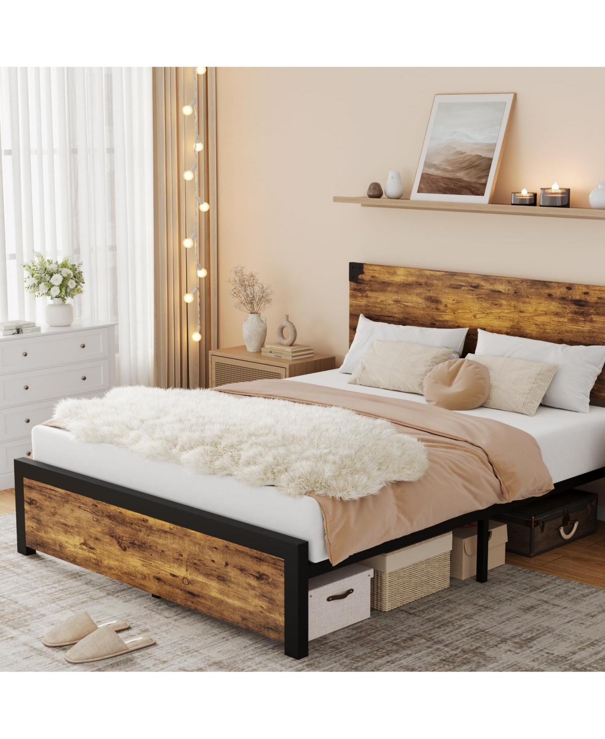 Click here for gaomon Full Size Bed Frame with Wood Headboard  Fu... prices