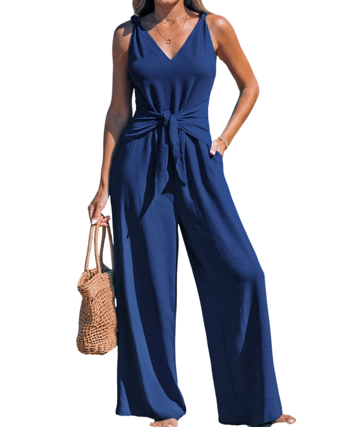 Click here for Cupshe Womens Navy Sleeveless Straight Leg Jumpsui... prices