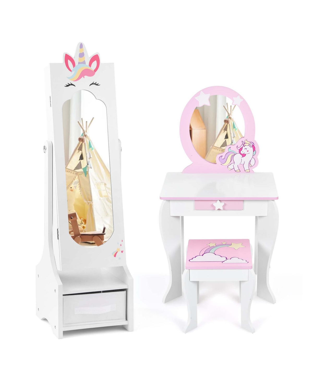 Click here for Costway Kids Vanity Set Princess Makeup Dressing T... prices