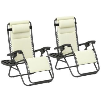 Outsunny Zero Gravity Lounge Chair Set Padded Outdoor Recliner Chair ...