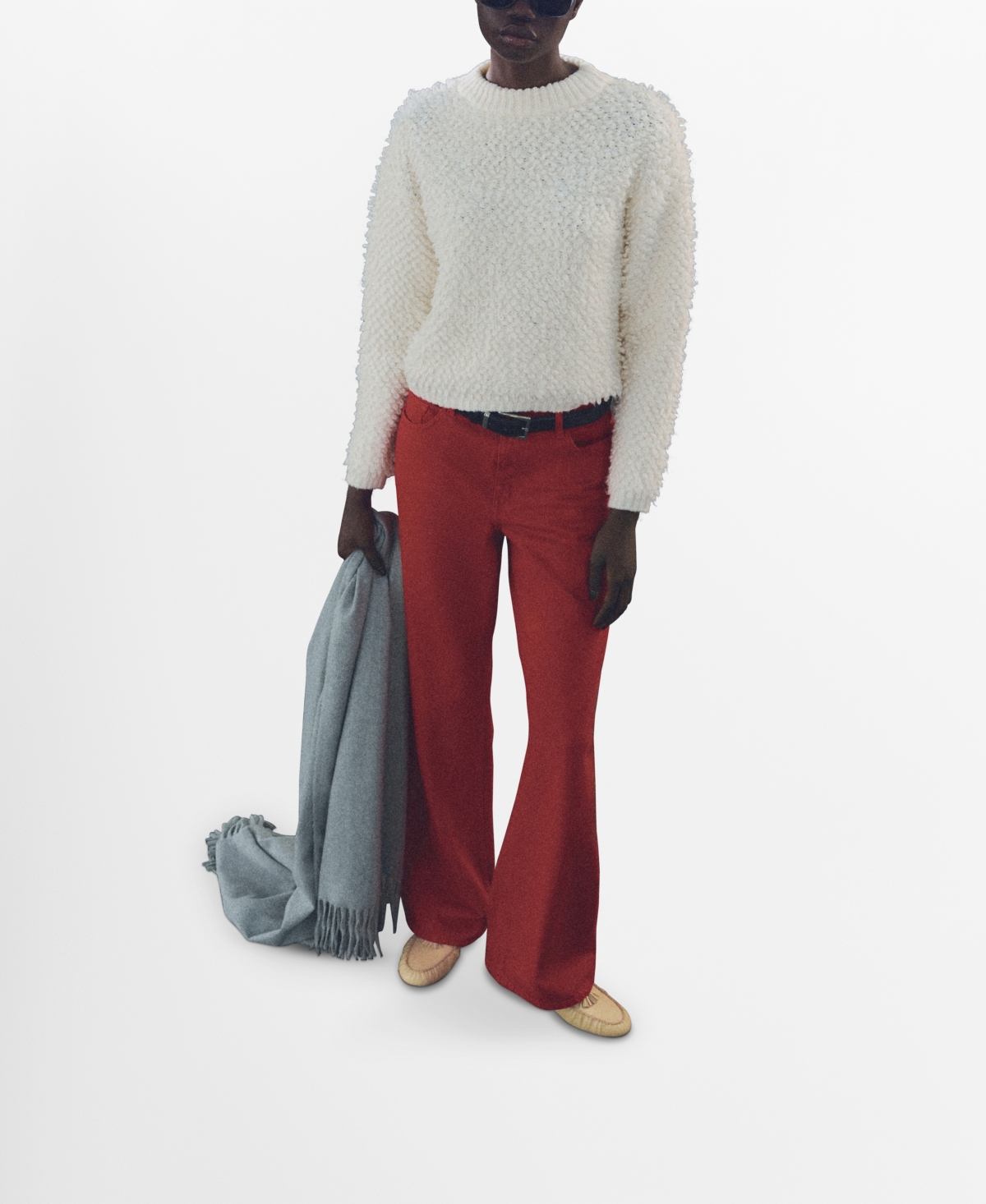 Click here for Mango Womens Round Neck Boucle Sweater - Ecru prices