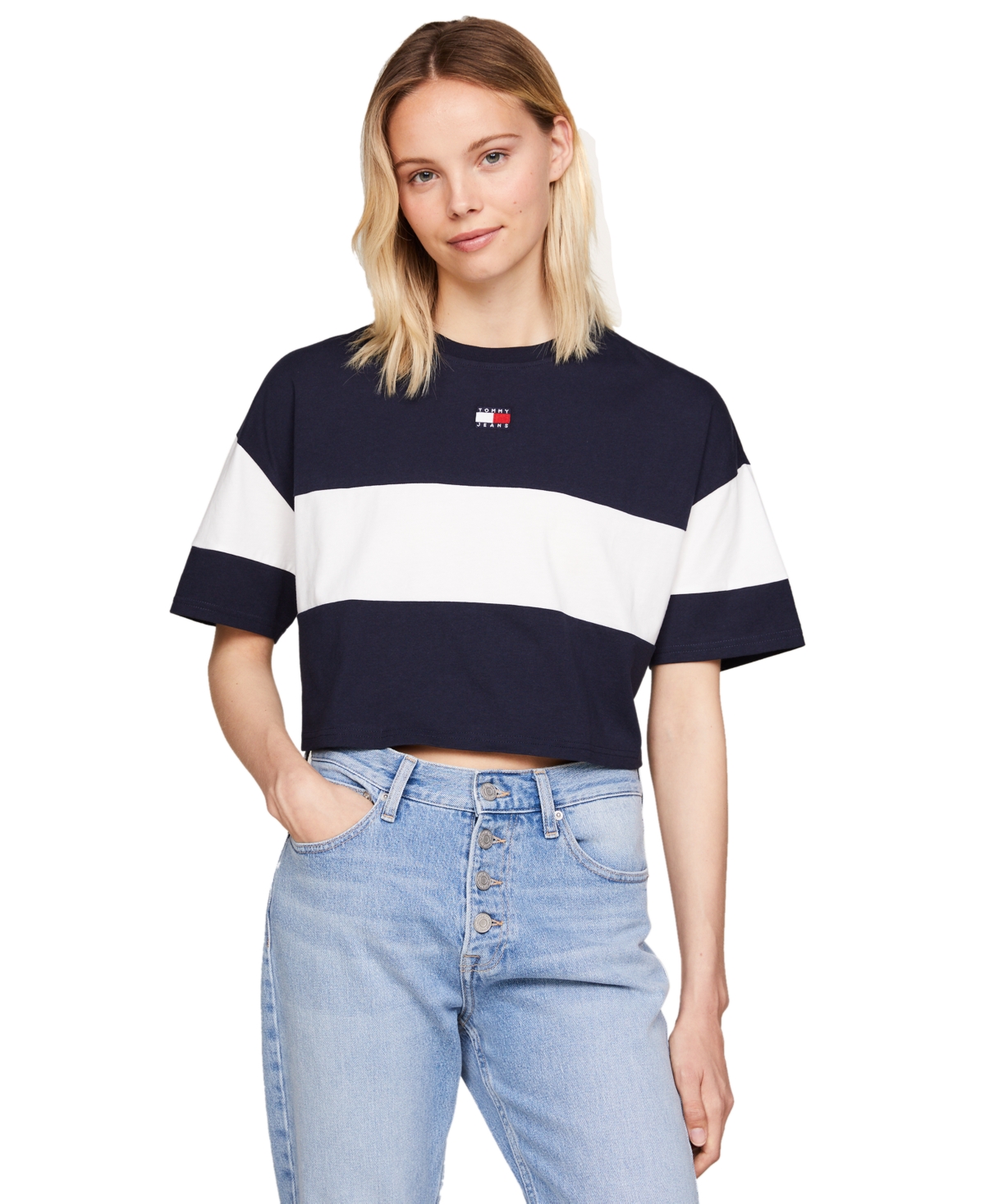 Click here for Tommy Jeans Womens Colorblock Cotton Crop T-Shirt... prices