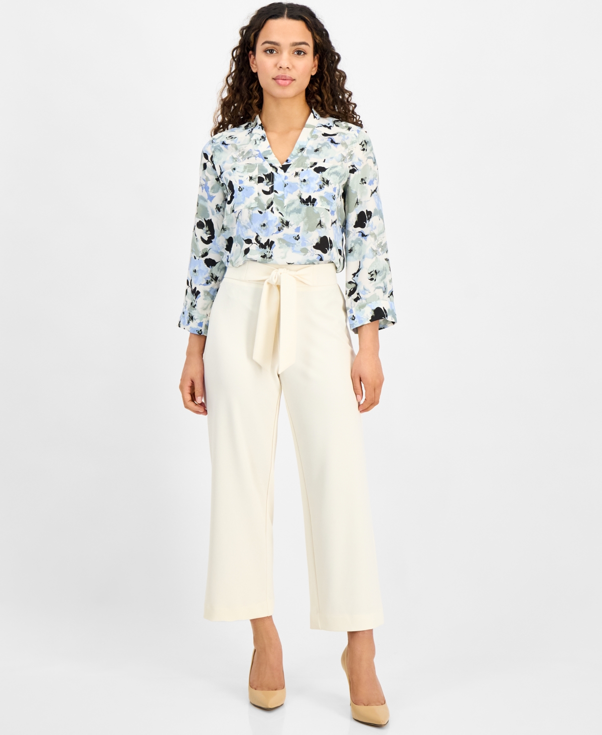Click here for Ak Anne Klein Petite Tie-Waist Wide-Leg Cropped Pa... prices