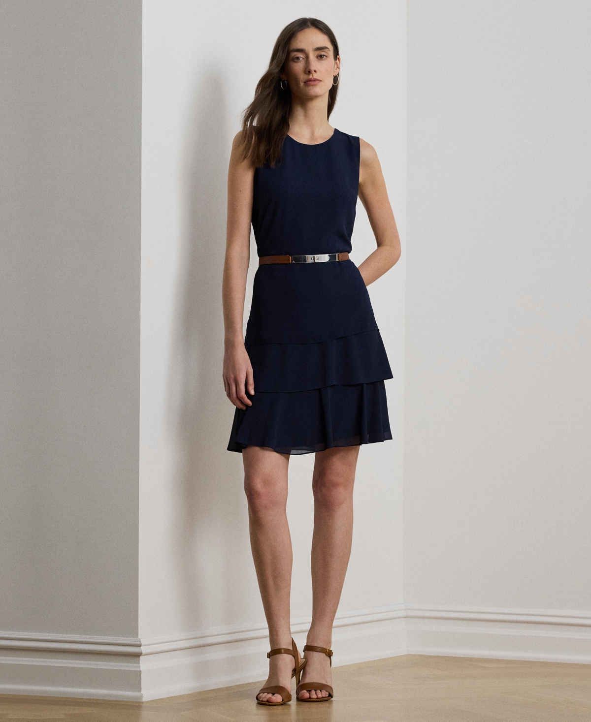 Lauren Ralph Lauren Womens Crinkle Georgette Shift Dress - Lighthouse Navy