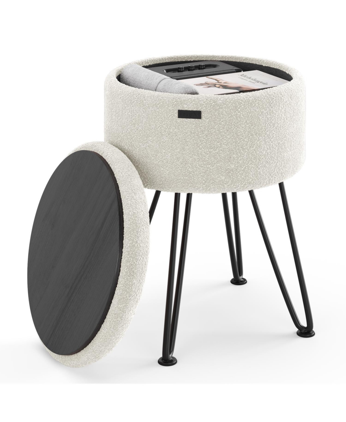Click here for Nestl Modern Boucle Round Ottoman with Hidden Stor... prices