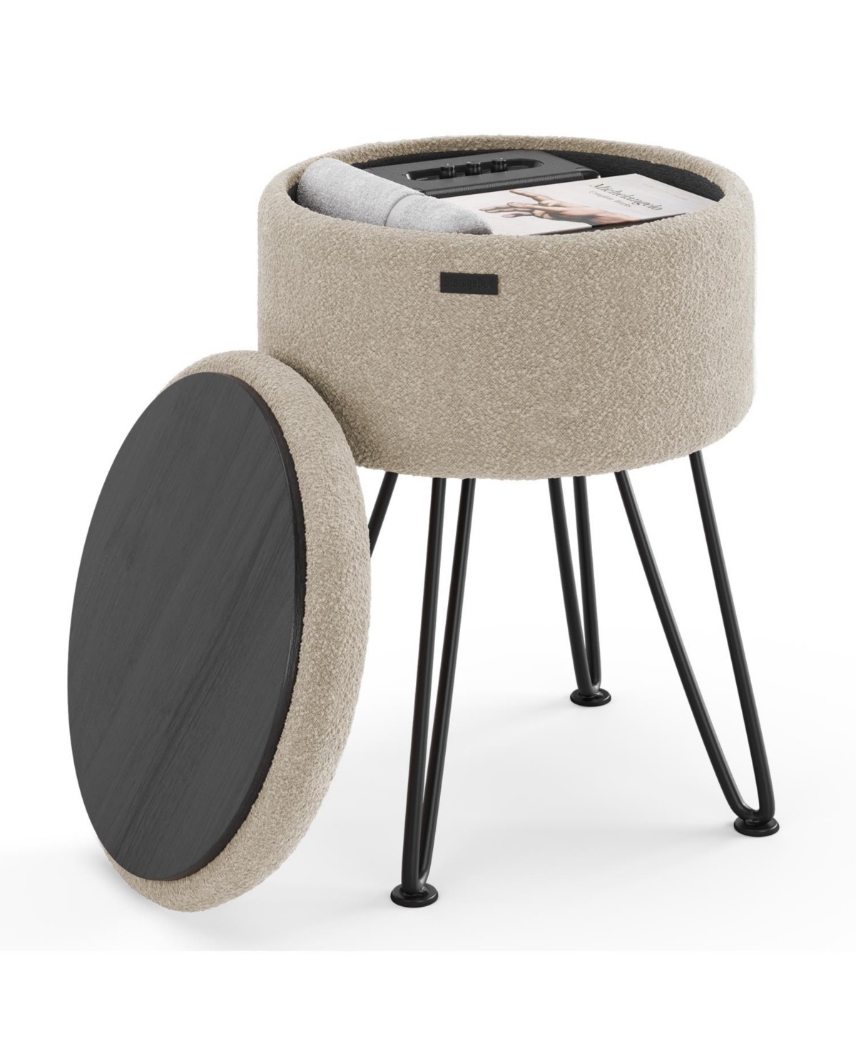 Click here for Nestl Modern Boucle Round Ottoman with Hidden Stor... prices