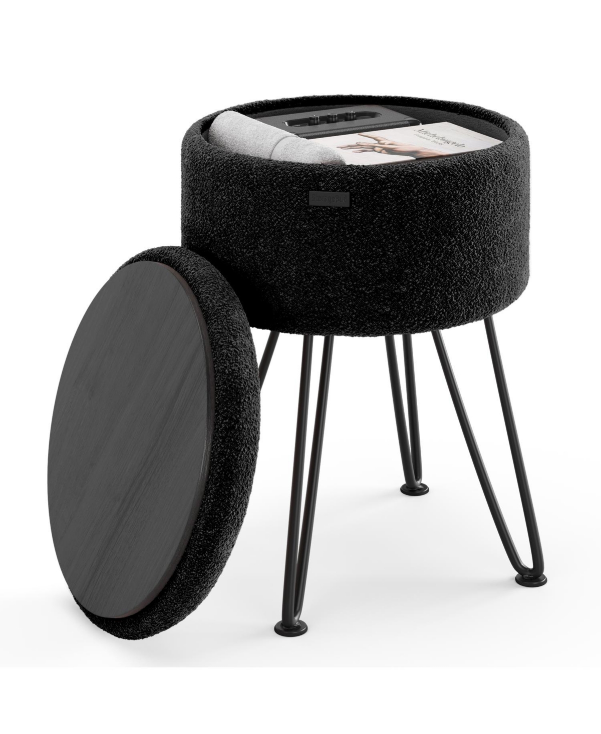 Click here for Nestl Modern Boucle Round Ottoman with Hidden Stor... prices