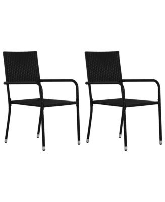 Patio Dining Chairs 2 pcs Stackable Black Poly Rattan - Macy's