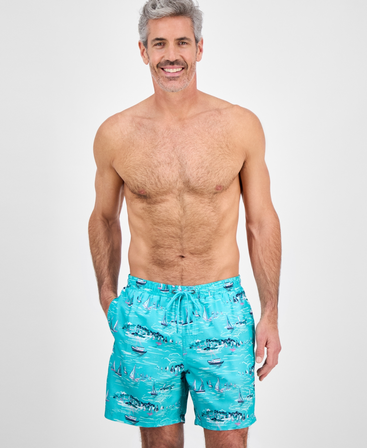 Click here for Club Room Mens Sailboat Graphic Swim Trunks  Exclu... prices