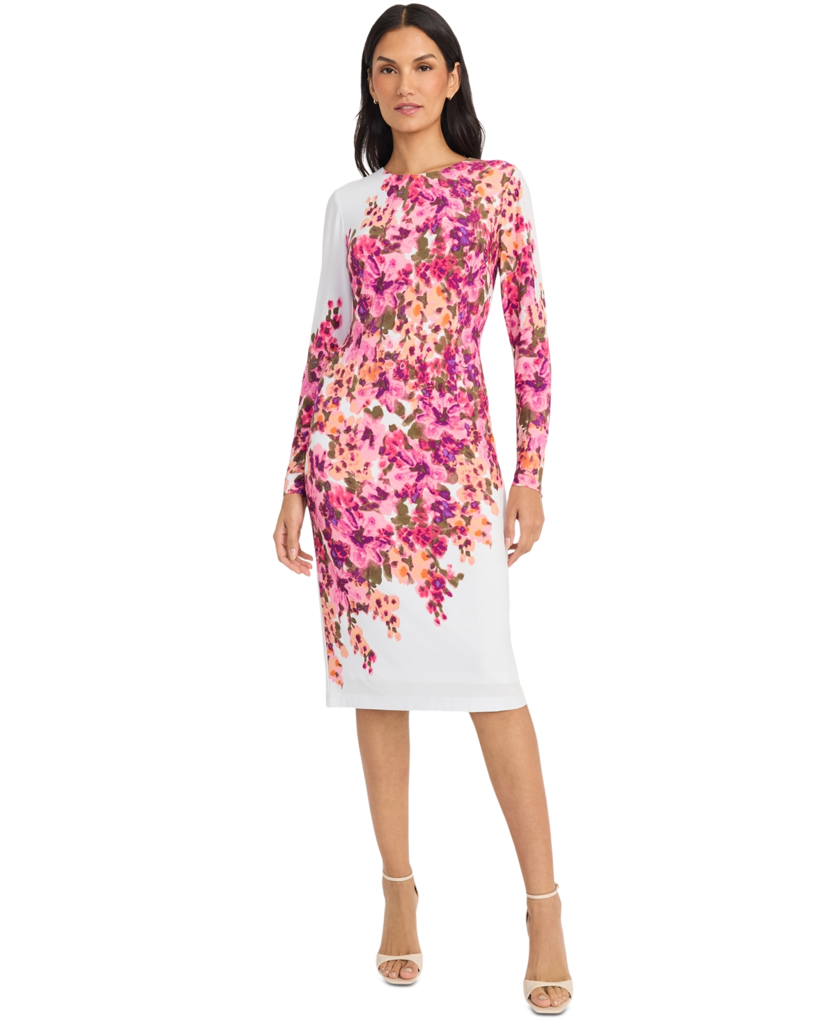 Click here for Maggy London Womens Floral-Print Long-Sleeve Sheat... prices