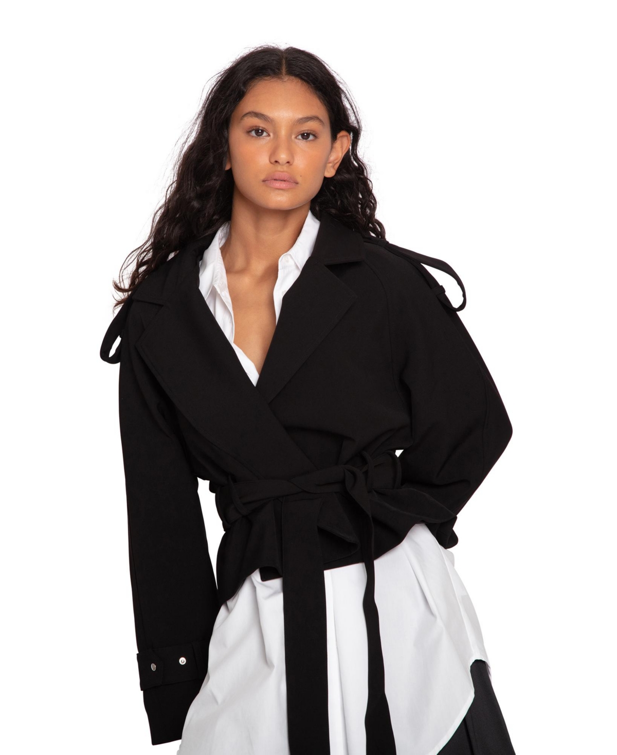 Click here for Belle & Bloom Womens Fast Car Cropped Trench - Bla... prices