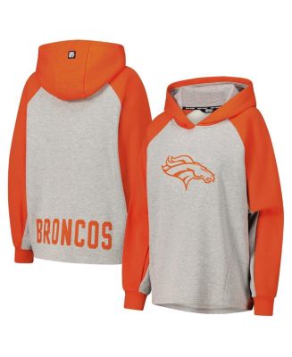 DKNY Women's Gray/Orange Denver Broncos Joy Cropped Raglan Pullover ...