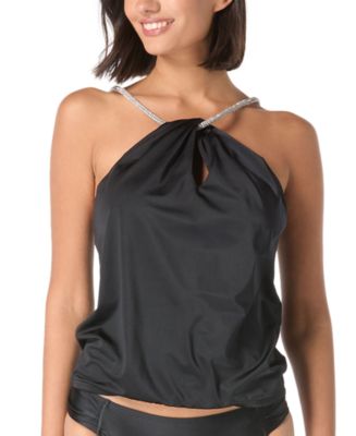 Carmen Marc Valvo Women's Metallic Halter Strap Tankini Top - Macy's