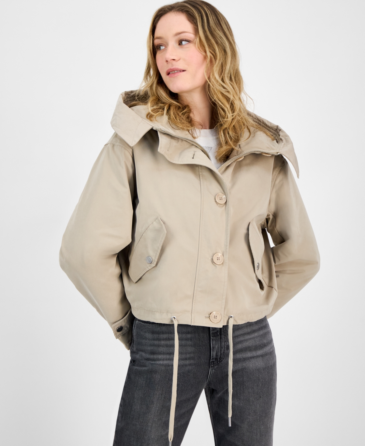 Guess Women's Nora Cropped Hooded Utility Jacket In Macadamia Nuts ...