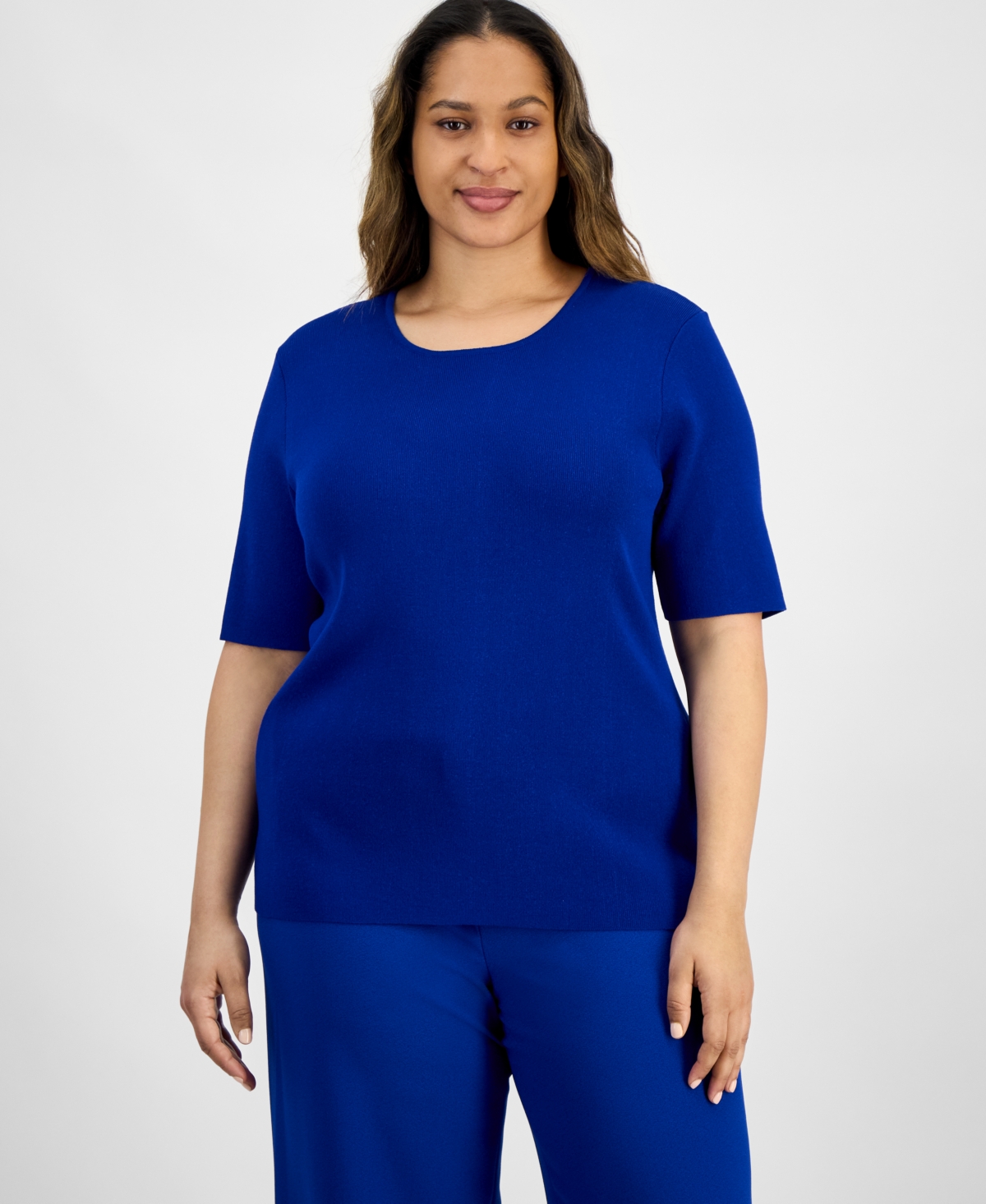 Click here for Tahari Asl Plus Size Knit T-Shirt - Colbalt prices