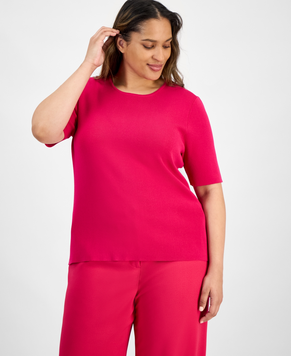 Click here for Tahari Asl Plus Size Knit T-Shirt - Raspberry prices