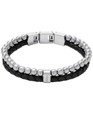 Fossil Beads Black Leather Multi-Strand Bracelet - Macy's